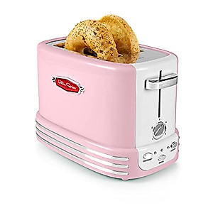 Nostalgia Retro Countertop Microwave Oven - Large 800-Watt - 0.9 cu ft - 12 Pre-Programmed Cooking Settings - Digital Clock - Kitchen Appliances - Pink & Retro Wide 2-Slice Toaster, Vintage Design
