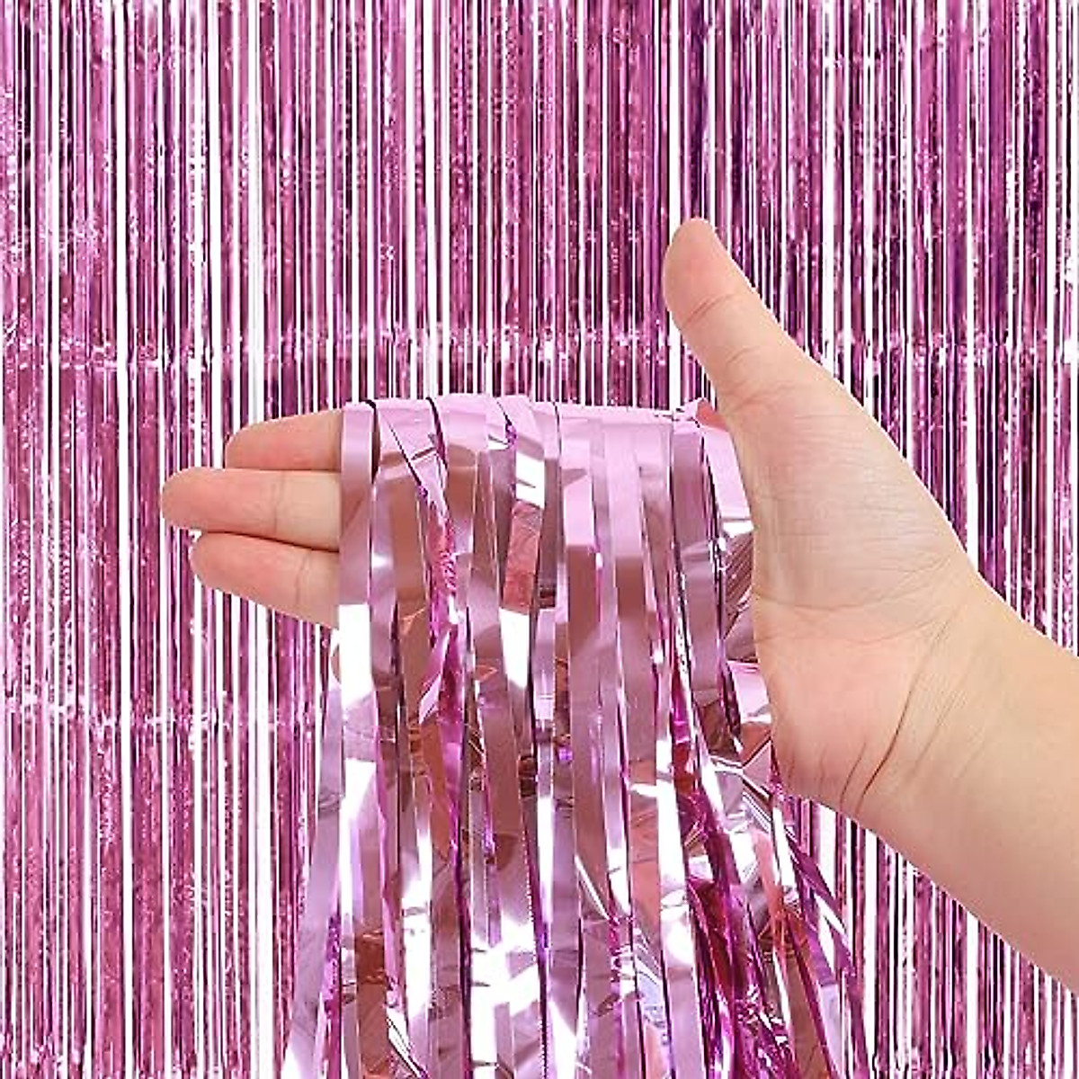 rubfac 3pcs 3.3x8.2 Feet Pink Fringe Backdrop Curtains,Tinsel Streamers Birthday Party Decorations, Fringe Backdrop for Pink Party Decorations Girl Princess Bachelorette Party Decor