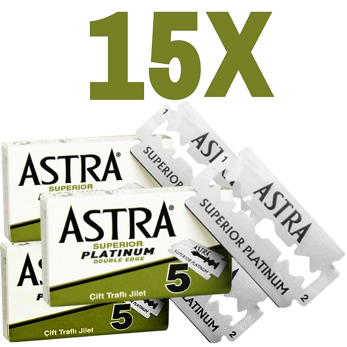 Astra Superior Premium Platinum Double Edge Safety Razor Blades, 5 Count (Pack of 3)