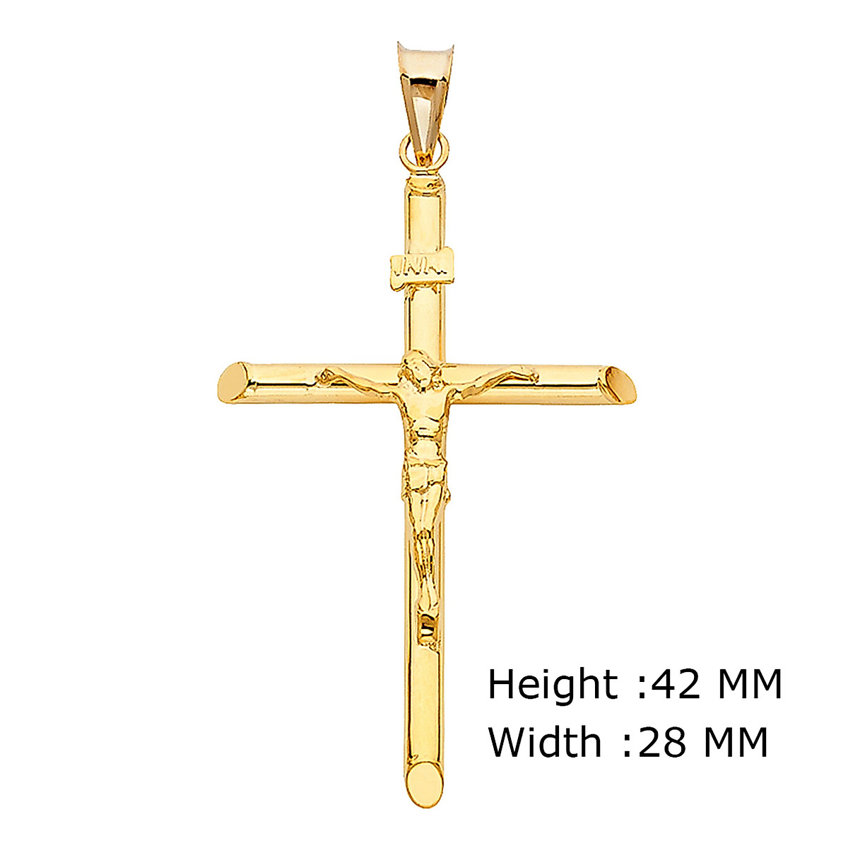 14K Yellow Gold Jesus Engraved Cross Pendant - Crucifix Charm Polish Finish - Handmade Spiritual Symbol - Gold Stamped Fine Jewelry - Great Gift for Men & Women, 42 x 28 mm, 1.6 gms