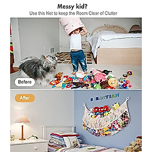 Large Stuffed Animal Hammock - [56'' Wide/Upgraded Handwoven Macrame/Cream] Toy Storage Net Hammock for Flat Wall, Hardware Included