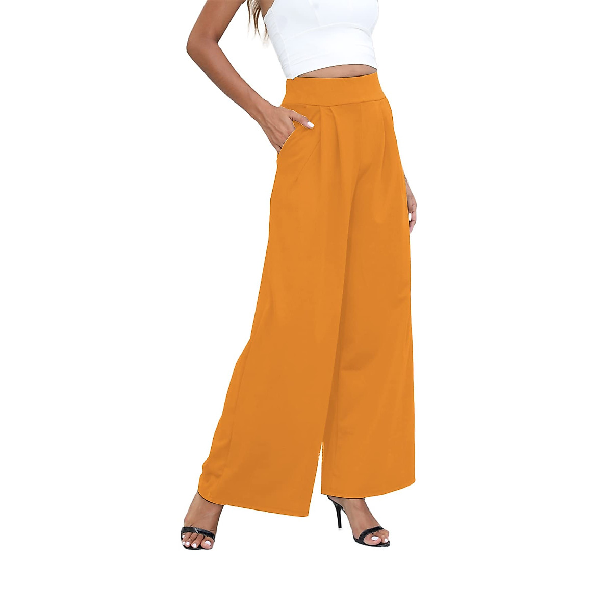 NRTHYE Womens Palazzo Long Pants High Waist Wide Leg Stretchy Loose Fit Casual Trousers with Pocket