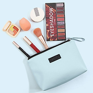 Cosmetic Bags for Women Small Makeup Bag for Purse Pu Leather Makeup Pouch Travel Makeup Bag with Zipper Make Up Bag for Travelling (Blue)