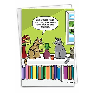 NobleWorks - 1 Funny Animal Card for Birthdays - Pet Cat and Dog Humor, Birthday Notecard with Envelope - Cat Spark Joy C7297BDG
