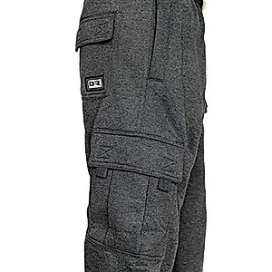 DREAM USA Men's Heavyweight Fleece Cargo Sweatpants, Charcoal, 5X-Large