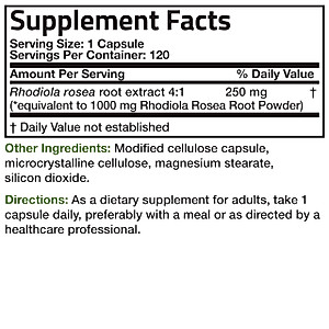 Bronson Rhodiola Rosea Vegetarian Capsules - Adaptogenic Herb - Brain, Stress & Mood Support - Non-GMO, 120 Count