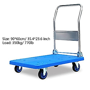 Generic Flatbed cart Folding Plastic Platform Truck with Mute Wheels and Foldable Metal Handle for Transport Baggage Books Moving Push Hand Trolley High Load