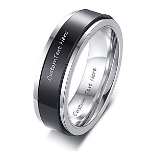 VNOX Personlized 6MM Two-tone Stainless Steel Spinner Rings for Promise Engagement Wedding Bands,Size 7