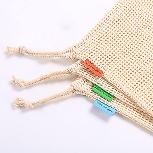 Lesibag 9 Pcs Reusable Cotton Mesh Grocery Bags Reusable Washable Produce Bags for Fruits, Vegetable, Food, Toys (Beige)