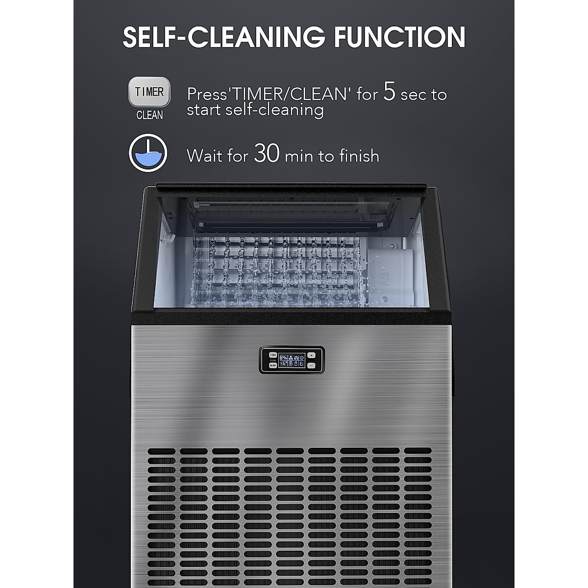 Joy Pebble Ice Maker Commercial, 200lbs/24H/8,800pcs, 90 Cubes/Cycle, Ice Size Control,24H Timer,Freestanding Ice Maker Machine Under Counter for Restaurant, Bar, Office, Home Partie