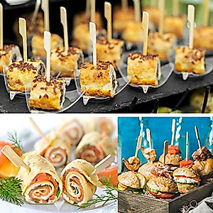 200 PCS Bamboo Skewers for Appetizers, 4.7 Inch Toothpicks, Cocktail Picks for Drinks, Fruit Kababs, Sausage, Barbecue Snacks, Natural Wooden Paddle Skewer Mini Food Sticks, Charcuterie Accessories