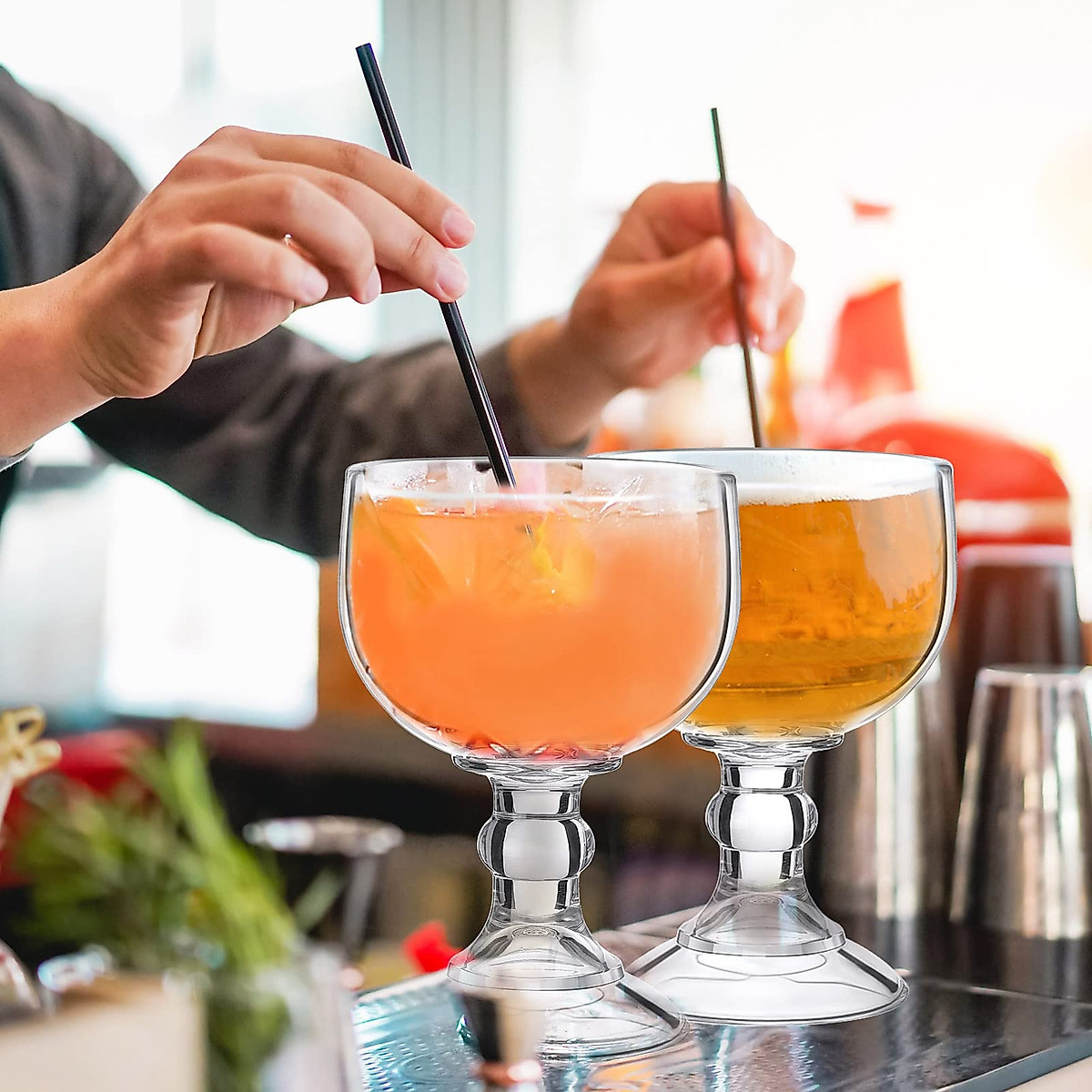 Set of 12 Schooner Beer Glass 21.5 oz Extra Large Margarita Glass Clear Fishbowl Glasses for Drinks Thick Bottom Goblet Glasses Shrimp Cocktail Cups for Drinking Coronaritas Beer Margarita Juice Water