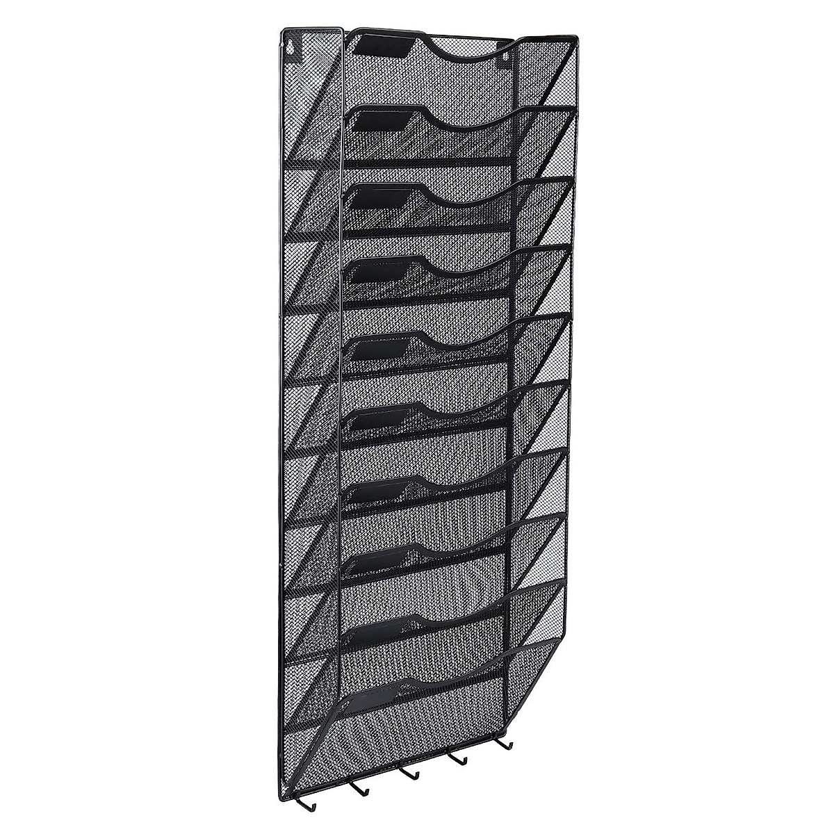 EasyPAG Hanging File Organizer Wall Mount 10 Pocket Vertical Wall Folder Holder Mail Organizer with 5 Key Hook for Office and Classroom,Black