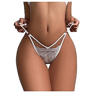 Milumia Women's Sexy Floral Lace G-String Thongs Cut Out Low Rise Underwear Panties White Small