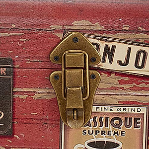 Household Essentials 9245-1 Medium Decorative Home Storage Trunk - Luggage Style - Coffee Shop Design , Orange