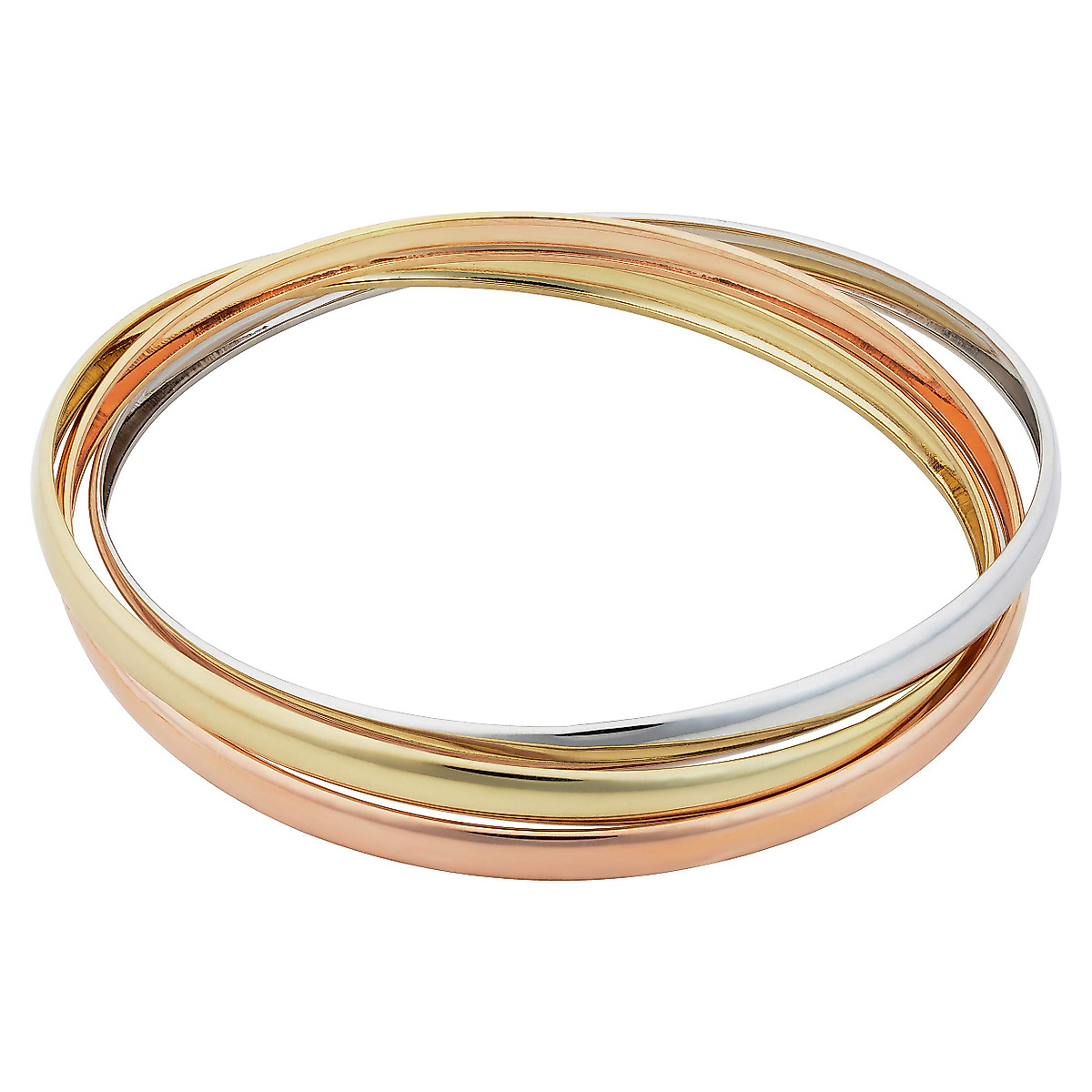 14k Tricolor Gold Interlocking Women's Bangle Bracelet, 7.5"