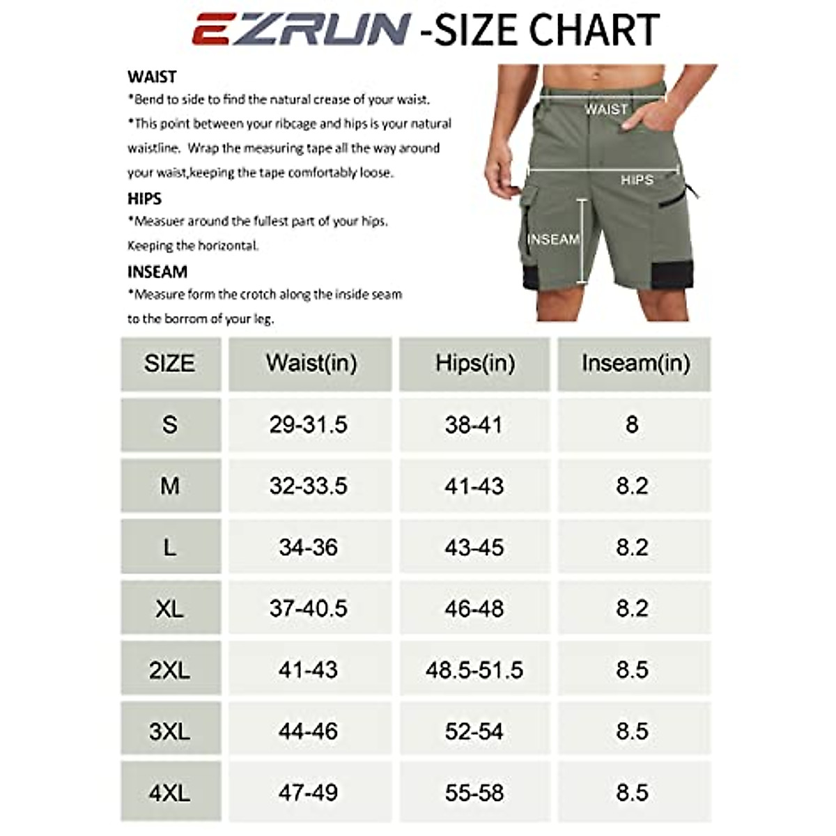EZRUN Men's Hiking Cargo Shorts Quick Dry Golf Outdoor Work Tactical Shorts with Multi Pocket for Fishing Travel