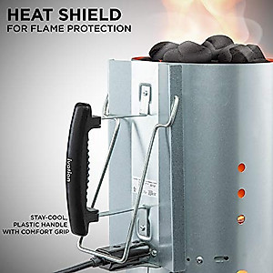 Ivation Electric Chimney Charcoal Starter, Portable Electronic Plug-in Firestarter for BBQ, Coal, Charcoal & Briquettes - No Matches or Lighters | Steel Caddy, Heat Shield & Wooden Stay-Cool