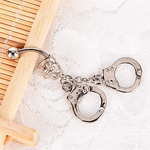 Lenacou Belly Button Rings 14G Surgical Steel Handcuffs CZ Dangle Navel Piercing Body Jewelry