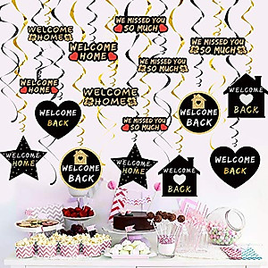 Lnlofen Welcome Home Party Hanging Swirls Decorations, 24Pcs Gold Home Welcoming Party Hanging Swirl Supplies, Homecoming Party Welcome Back Home Family Hanging Decor