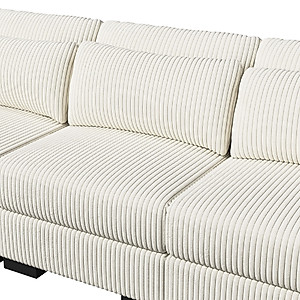 WeaArco 161" Modular Sectional Couch, Cloud Couch Sectional 5 Seater, Corduroy Sectional Sofa with 7 Pillows, 5 Seater Reversable Sectional Couch for Modern Living Room Bedroom Apartment Office, Beige