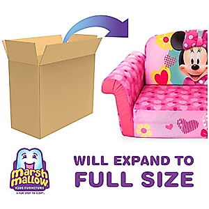 Marshmallow Furniture, Children's 2-in-1 Flip Open Foam Compressed Sofa, Disney's Minnie Mouse