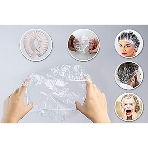 100 Disposable Clear Mop Mob Caps Clipped Hair Head Cover Shower Cap Plastic for Beauty Salon,Food Service,Hospitals,Laboratories,Manufacturing or Spray Tanning