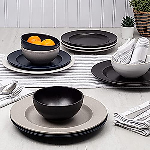 12 Piece Dinnerware Set By Glavers Service For 4, Round Black Matte Dishes – High-End Portuguese Quality Stoneware Set – Includes 4 Dinner Plates 4 Salad Plates, And 4 Bowls Dishwasher Microwave safe.