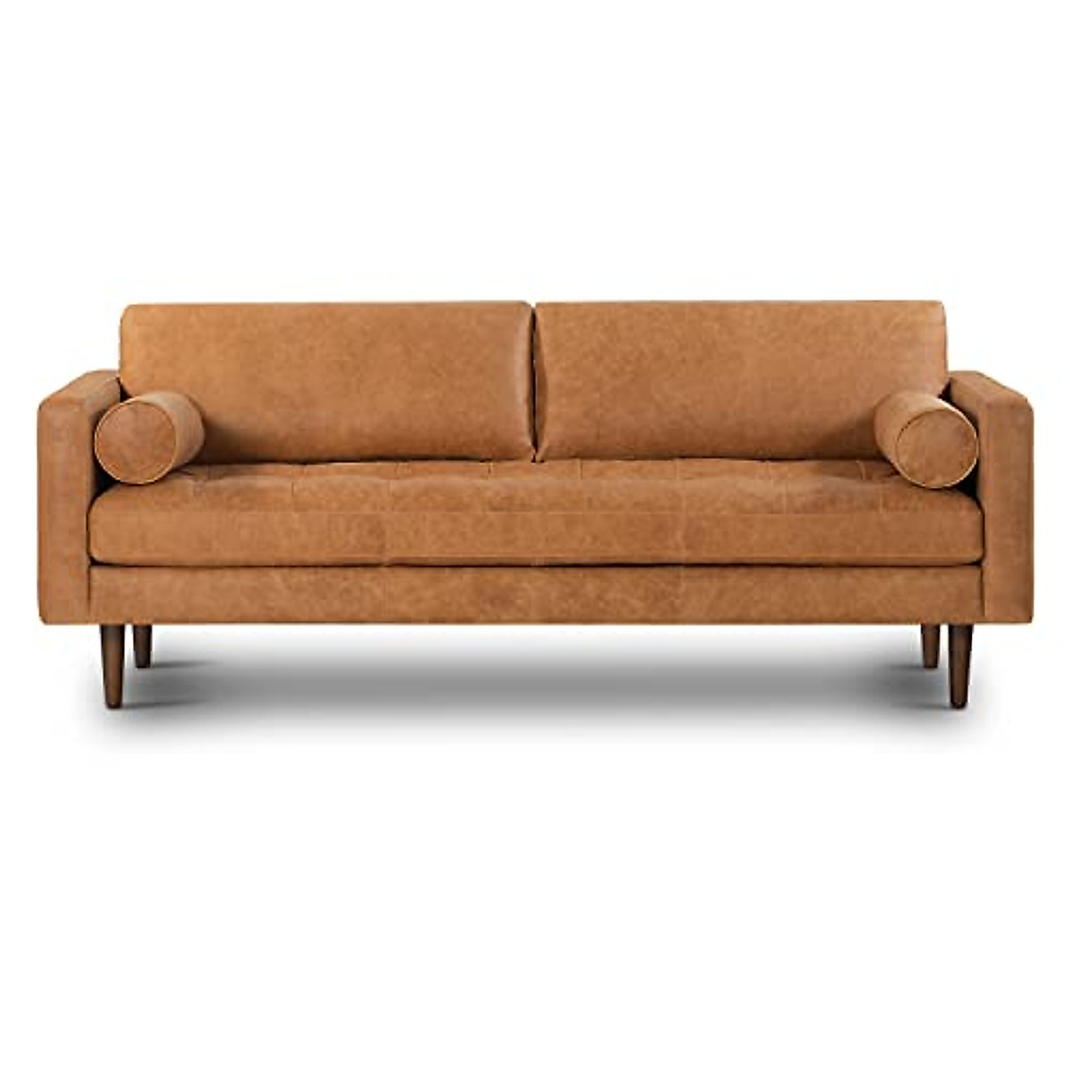 POLY & BARK Napa Leather Couch – 88.5-Inch Leather Sofa with Tufted Back - Full Grain Leather Couch with Feather-Down Topper On Seating Surfaces – Pure-Aniline Italian Leather – Cognac Tan