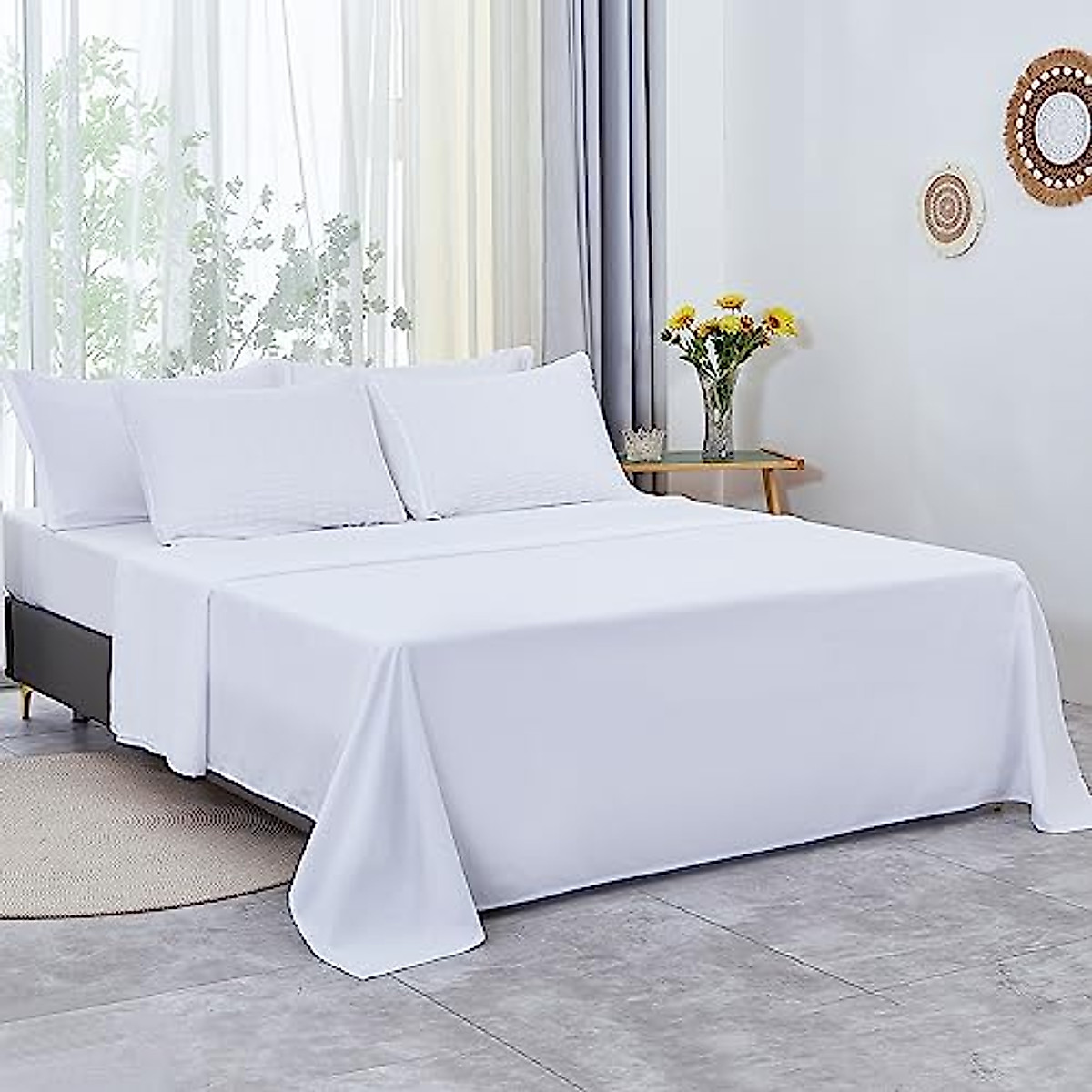 AveLom White Comforter Queen Size Set with Sheets - 7 Pieces Bed in a Bag Seersucker Complete Bedding Set, All Season Lightweight Bed Set with Comforter, Sheets, Pillowcases & Shams