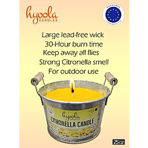 HYOOLA Large Citronella Candles Outdoor Bucket - 30 Hour - Natural Repellent - European Made