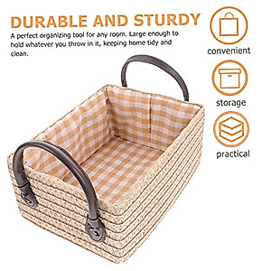 ibasenice 2pcs Storage Basket Clothes Storage Seagrass Woven Toy Basket Open Storage Bin Toy Storage Container Wood Basket Woven Storage Bins Household Clothes Basket Storage Box Pp Wardrobe