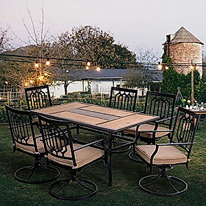 PHI VILLA 7-Piece Outdoor Furniture Dining Set, 1 Rectangle 60"x 37" Large Umbrella Table, 6 Swivel Chairs Furniture Set for Outdoor Garden Lawn Pool Metal Frame Easy to Care Weather Resistant