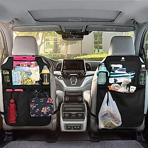 Meinkind Car Backseat Organizer, 2-Pcs Car Seat Protector Back Seat Organizer Kick Mats with Clear Screen Tablet Holder, Water-Proof Car Seat Organizer, Travel Organizer for Kids and Toddler, Black