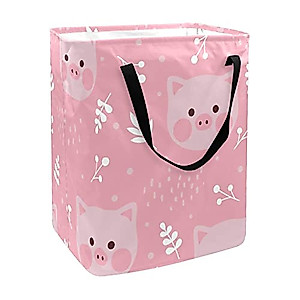 Cute Pig Print Collapsible Laundry Hamper, 60L Waterproof Laundry Baskets Washing Bin Clothes Toys Storage for Dorm Bathroom Bedroom