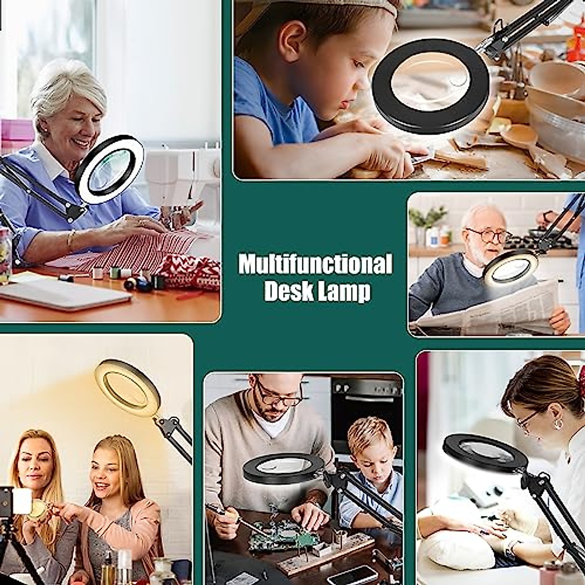 Magnifying Glass with Light Toolour 5X&10X Magnifying Glass Light with 26in Long Arm, 3 Colors Dimming Magnifying Desk Lamp, Lighted Magnifier Glass for Jewelry Close Work Reading Hobby Craft