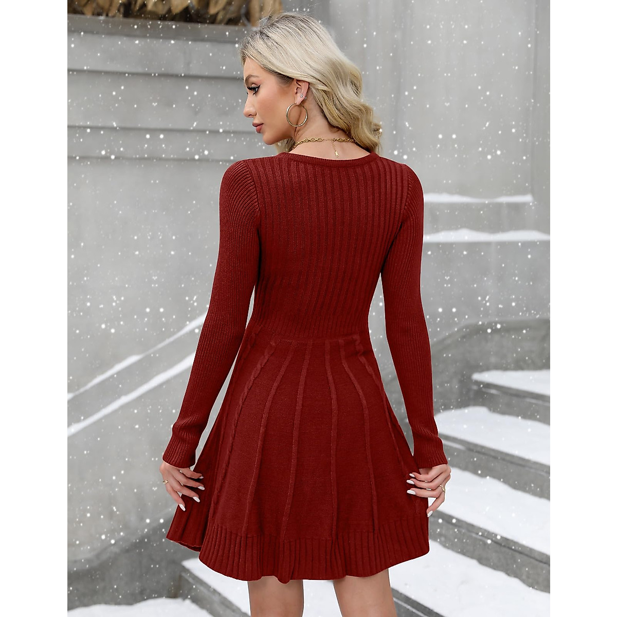 Maisolly Green Sweater Dresses Ladies Comfy Lightweight Warm Pullover Oversized Winter Dress Burgundy L