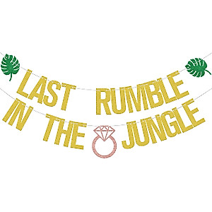 Last Rumble Banner, Jungle Bachelorette Decorations, Let's Get Wild Banner, Tropical Jungle Theme Bridal Shower Party Decors Supplies Gold & Green Glitter