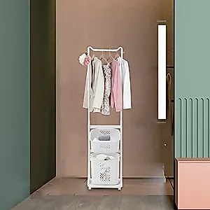Laundry Basket 3-Layer Clothes Storage Basket Rolling Laundry Cart with Wheels, Bathroom Clothes Hamper Organizer Freestanding Household Storage Shelf for Bathroom Kitchen Bedroom