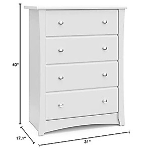 Storkcraft Crescent 4 Drawer Chest (White) – GREENGUARD Gold Certified, Dresser For Nursery, 4 Drawer Dresser, Kids Dresser, Nursery Dresser Drawer Organizer, Chest of Drawers