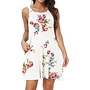 HAOMEILI Women's Floral Print Casual Swing T-Shirt Dresses with Pockets