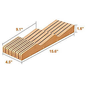 In-Drawer Knife Block Organizer - Bamboo Wood Drawer Knife Organizer-Protecting Knife Organizer Block Holds Up To 11 Knives（Not Included）