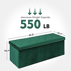 PINPLUS Storage Ottoman Bench for Bedroom, Green Ottoman Folding Velvet Toy Chest with Benches Foot Rest Stool, Large Long Foldable Chest for Entryway Living Room, 41.3"x15.7"x15.7"