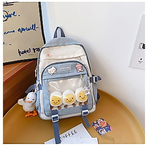 HACODAN Kawaii Backpack Ita Bag Lovely Pin Bag Japanese Aesthetic with Cute Pendant and Pins for Girls High School Book Bags for School (Blue)