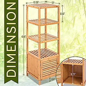 SereneLife 5-Tier Bamboo Bathroom Storage, Corner Slim Rack Cabinet Organizer Unit, 13.38 x 43.3 inch Bathroom Shelf, Towel Stand, Bookshelf, Freestanding Furniture with Shelves Indoor&Outdoor use