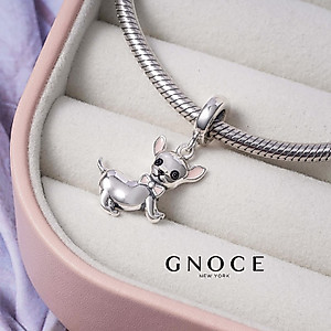 GNOCE Chihuahua Pendant Charm Sterling Silver Dangle Animal Charms Bead Fit Bracelet/Necklace Gift For Women Wife