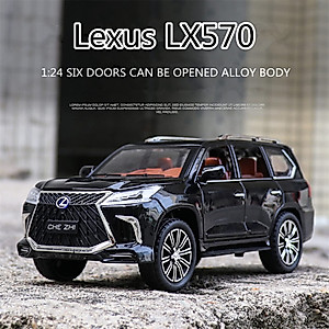 Haomabu Lexus LX570 1/32 Off-Road SUV Car Model Alloy Pull Back diecast Metal Toy with Sound Light 6 Open Doors for Kids Boy Girl Gift(Black)