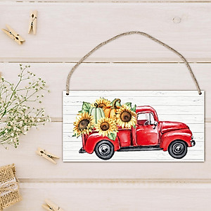 Pumpkin Sunflower Truck Welcome Fall Hanging Sign Wooden Home Decor Plaque, Outdoor Indoor Wood hanging Sign for Thanksgiving, Autumn Harvest Wooden Front Door Sign Wall Porch Farmhouse Decor -28