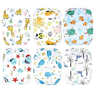Leekalos Cloth Diapers Reusable for Boys and Girls, Baby Diaper Cloth with Bamboo Inserts & Wet Bag (Undersea)