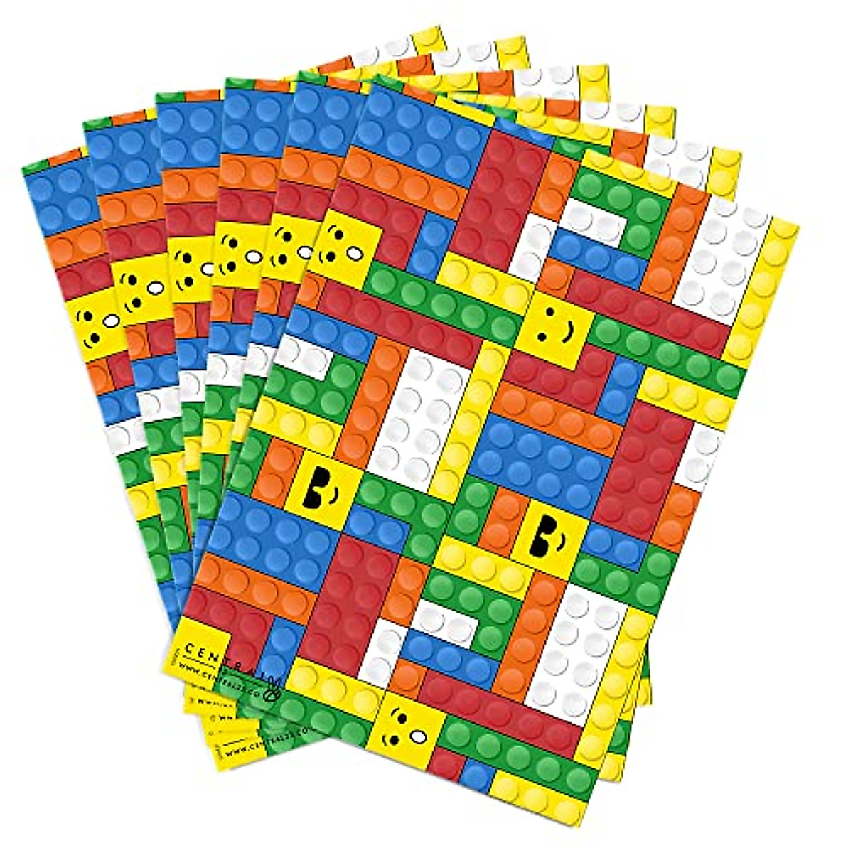 CENTRAL 23 Colorful Wrapping Paper - Lego - 6 Sheets of Gift Wrap - Birthday Wrapping Paper for Kids - Building Blocks With Faces - Boys and Girls - Comes With Fun Stickers